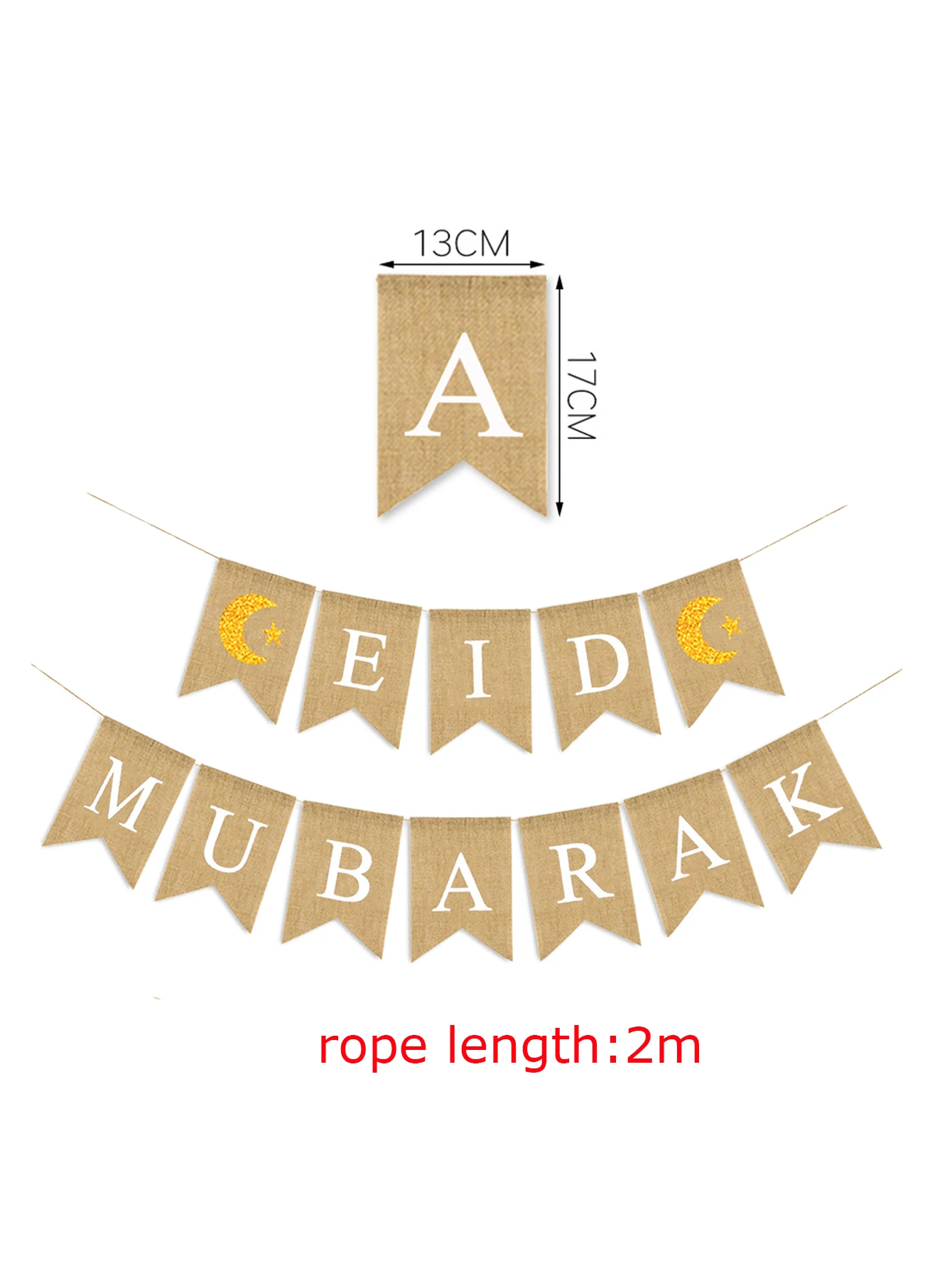 1set linen Eid Mubarak Banner Ramadan Eid al-Fitr Decorations Star Moon ...